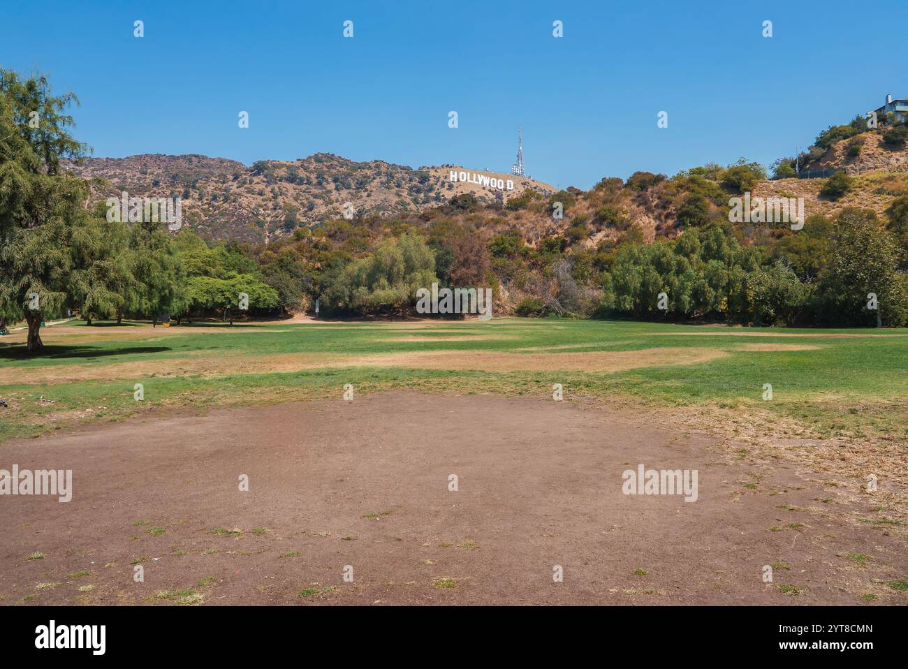 Hollywood Sign on Los Angeles Hills with Clear Blue Sky Stock Photo - Alamy