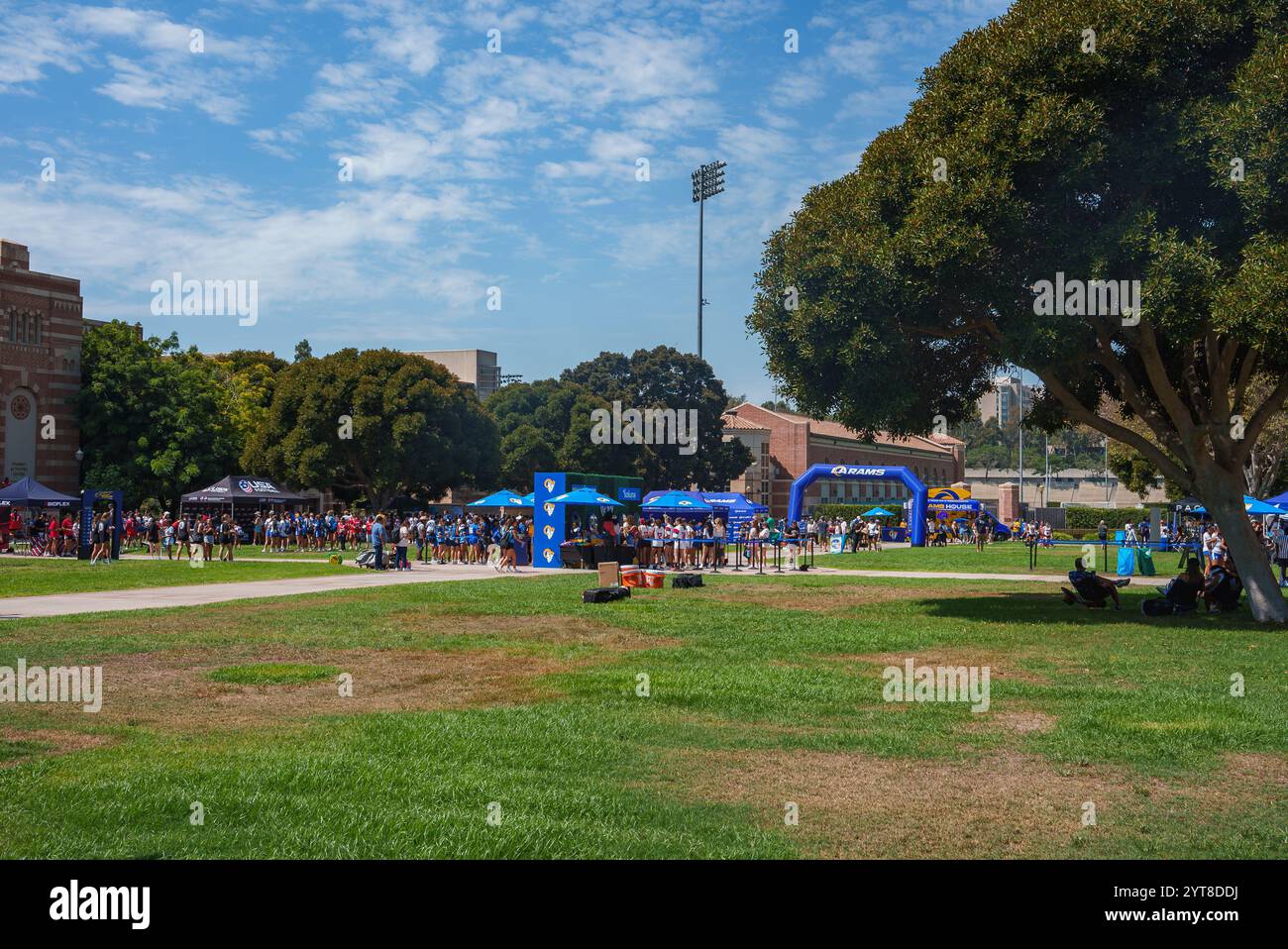 Vibrant Outdoor Event on UCLA Campus with Tents and Blue Archway Stock ...