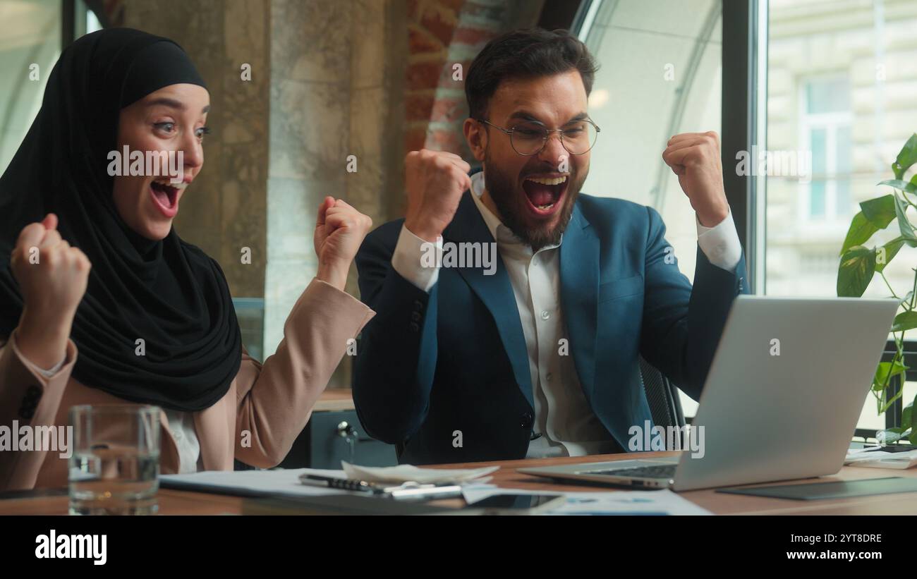 Diverse business partners office colleagues Arabian Indian man muslim ...