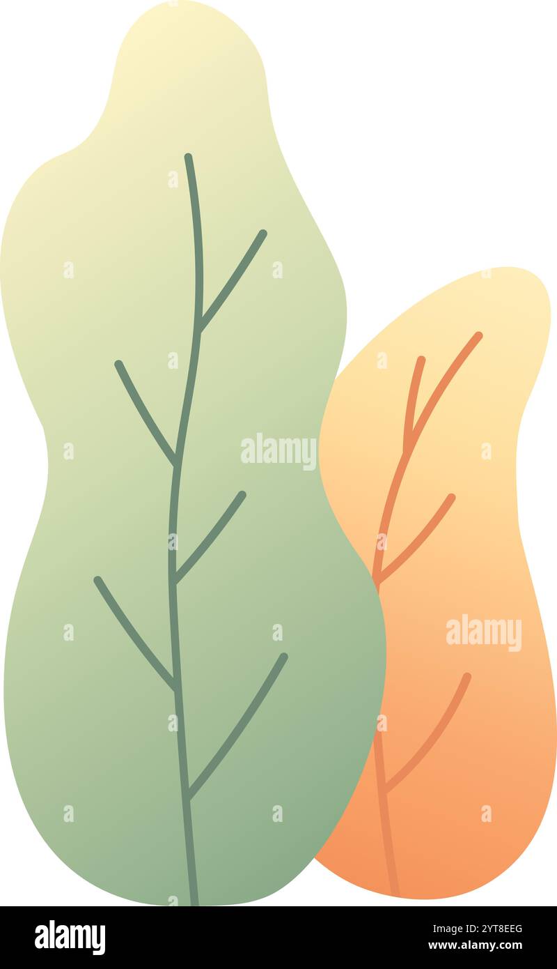 Two stylized leaves, one green and one orange, symbolize the transition ...