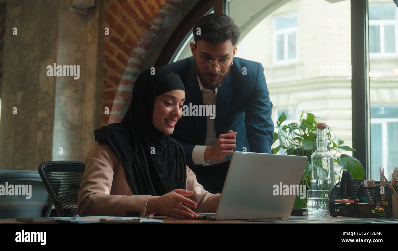 Muslim woman hijab businesswoman online work laptop computer mistake ...
