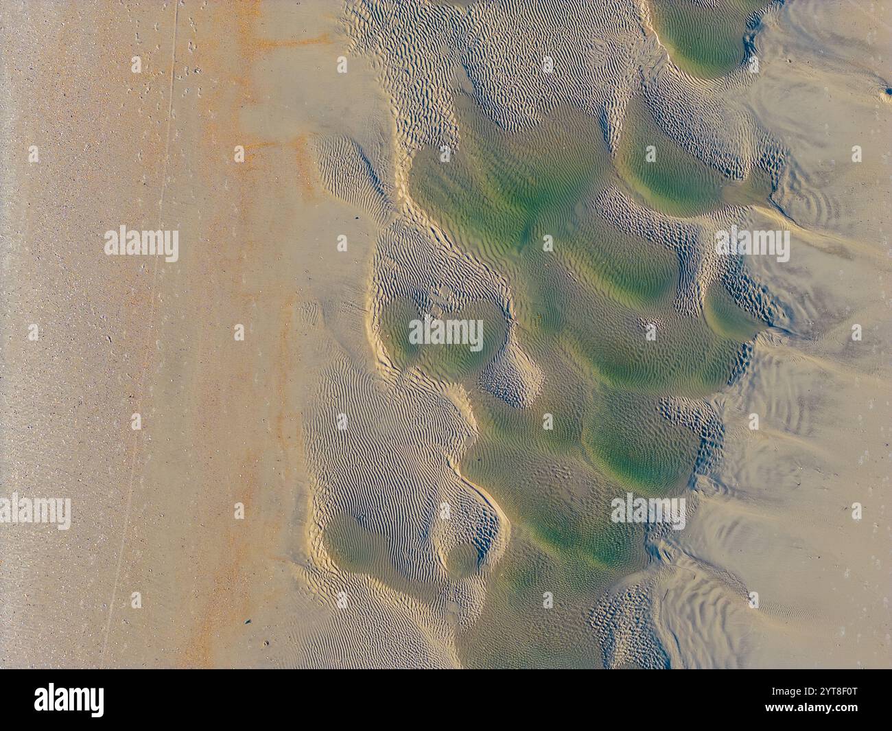 Aerial drone view of sand formations left by the storm. The verity of ...