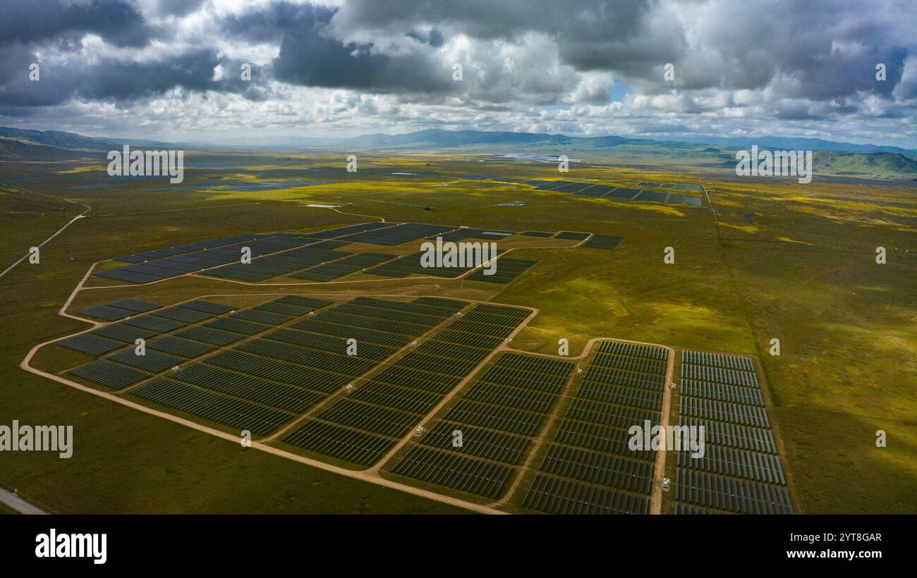 APRIL 2023, CARRIZO PLAIN NATIONAL MONUMENT, aerial of California Solar ...