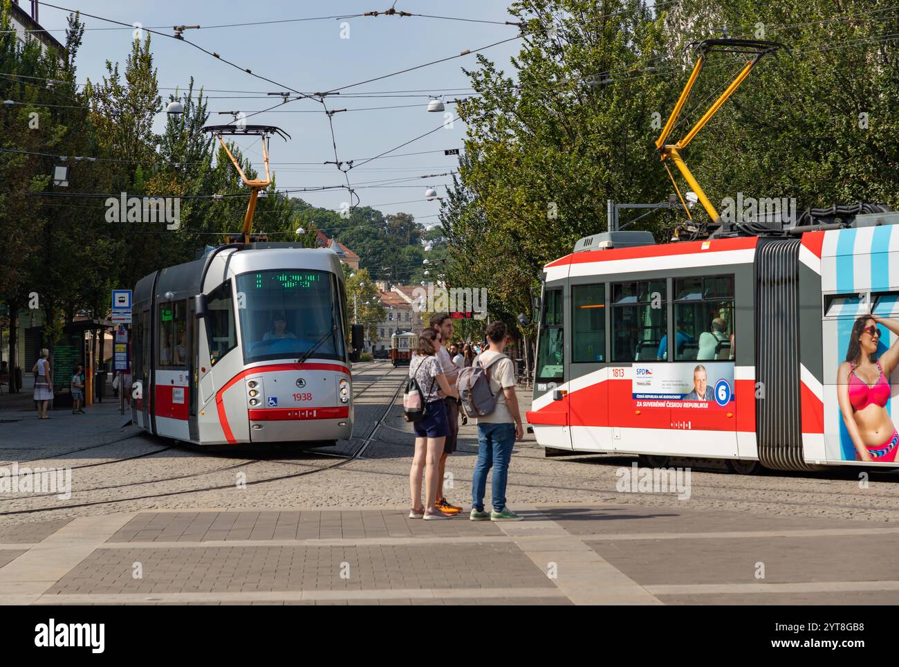 A picture of two trams in Brno Stock Photo - Alamy