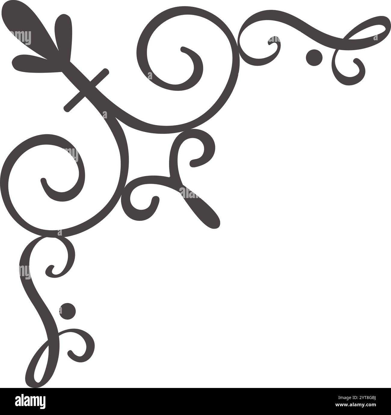 Hand drawn decorative corner flourish features elegant swirls, dots ...