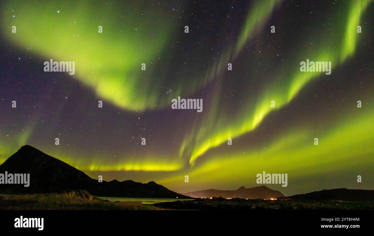 Northern Lights in September on the Lofoten Islands at dusk Stock Photo ...
