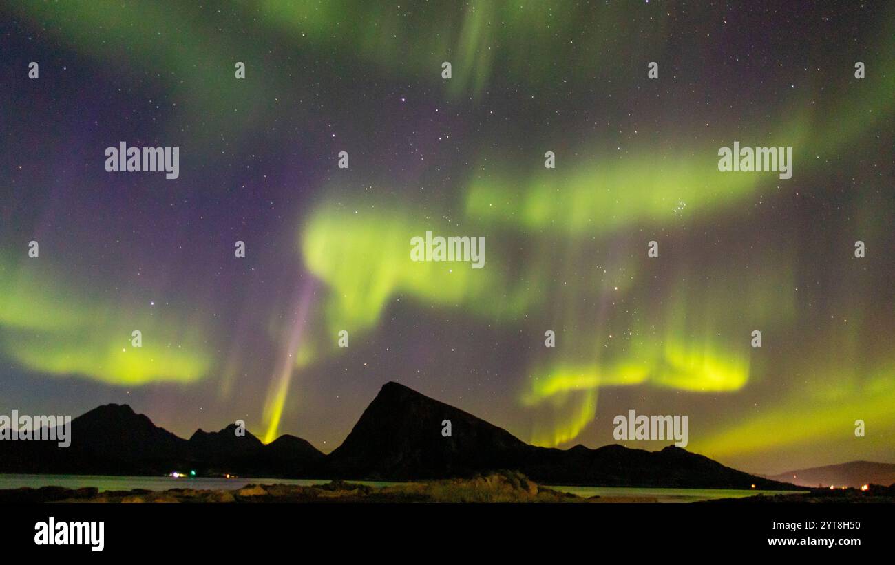 Northern Lights in September on the Lofoten Islands at dusk Stock Photo ...