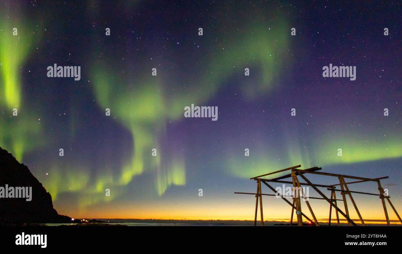 Northern Lights in September on the Lofoten Islands at dusk Stock Photo ...