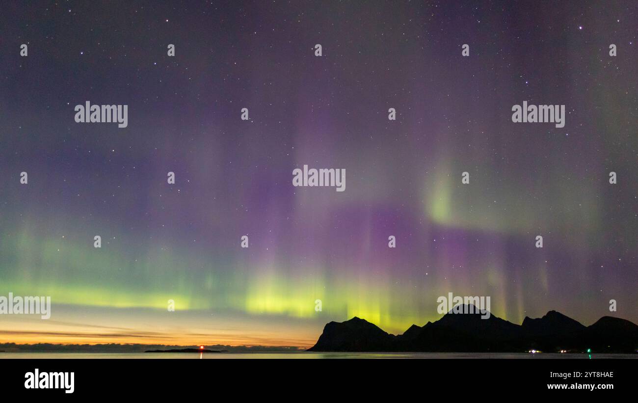 Northern Lights in September on the Lofoten Islands at dusk Stock Photo ...