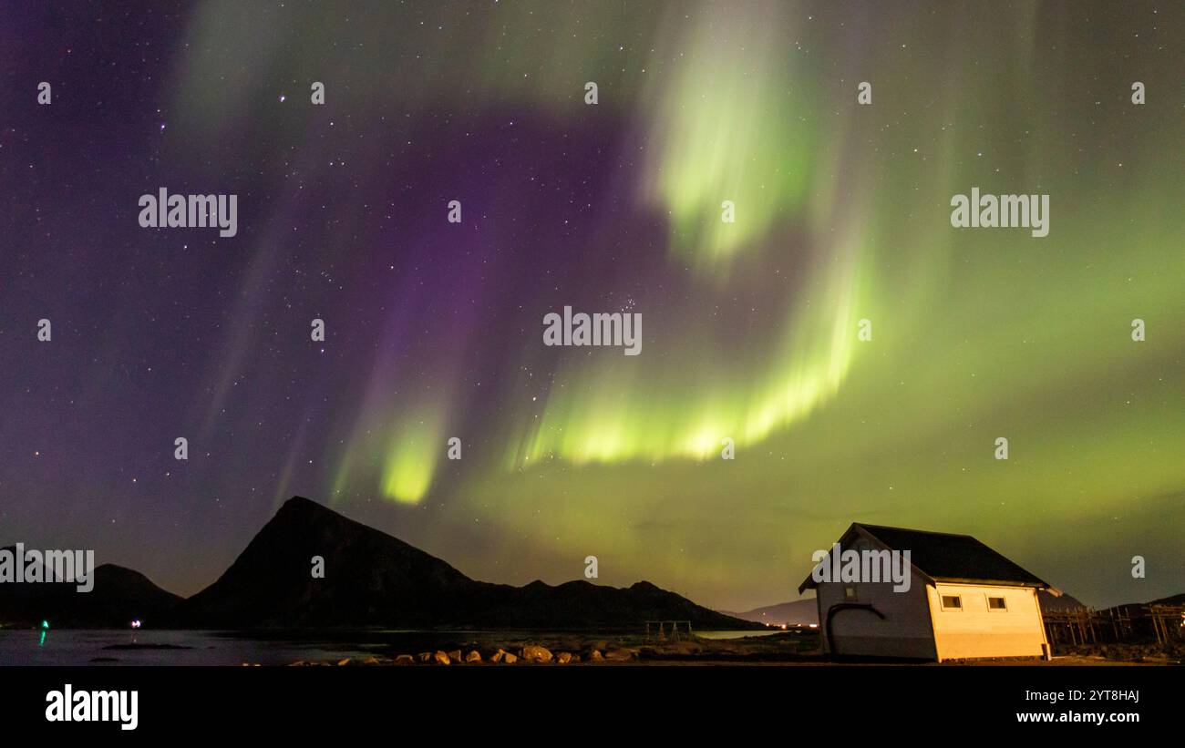 Northern Lights in September on the Lofoten Islands at dusk Stock Photo ...