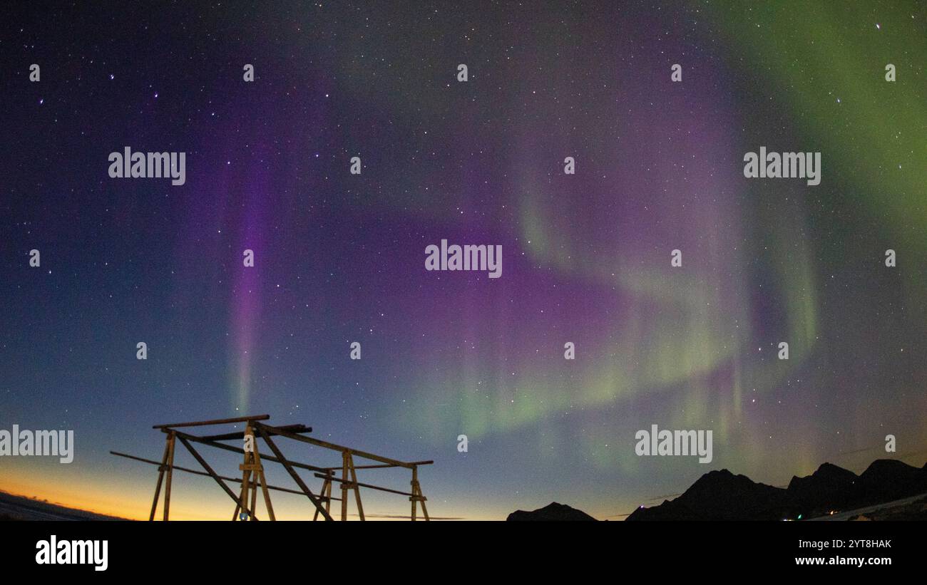 Northern Lights in September on the Lofoten Islands at dusk Stock Photo ...