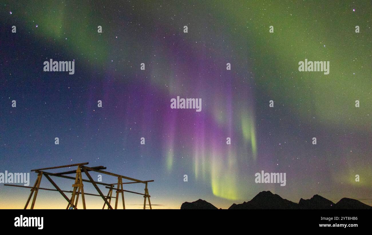 Northern Lights in September on the Lofoten Islands at dusk Stock Photo ...
