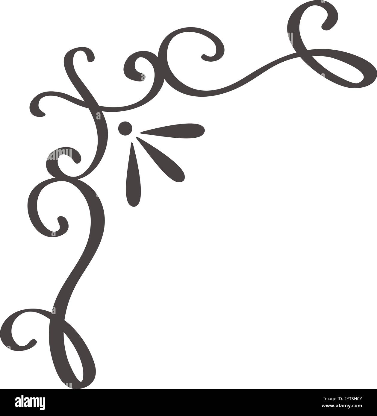 Hand drawn decorative corner flourish featuring elegant swirls, curves ...