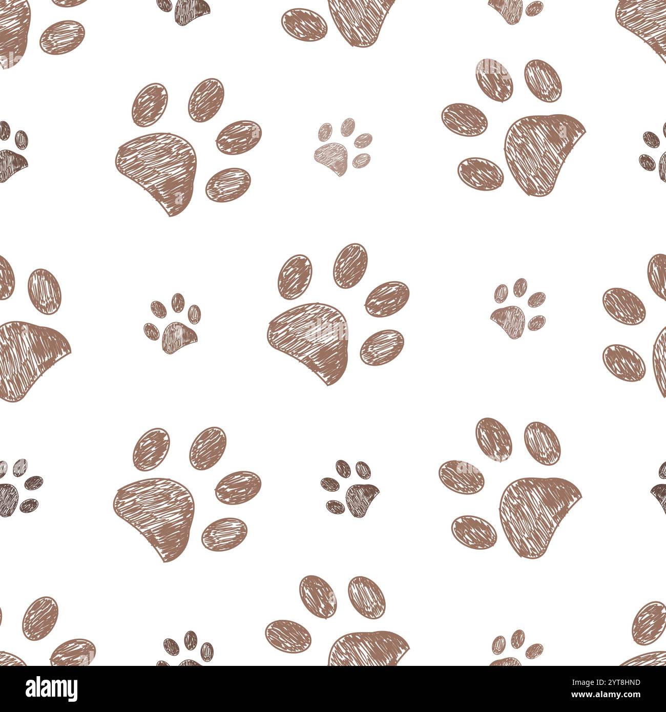 Mocha Mousse doodle paw prints seamless fabric design pattern Stock ...