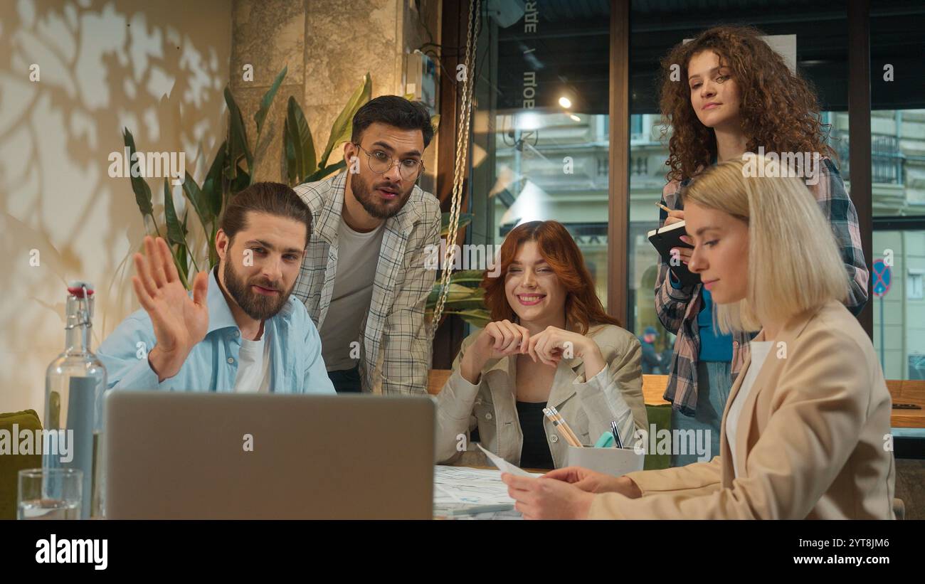 Group happy colleagues communicating hi-res stock photography and ...