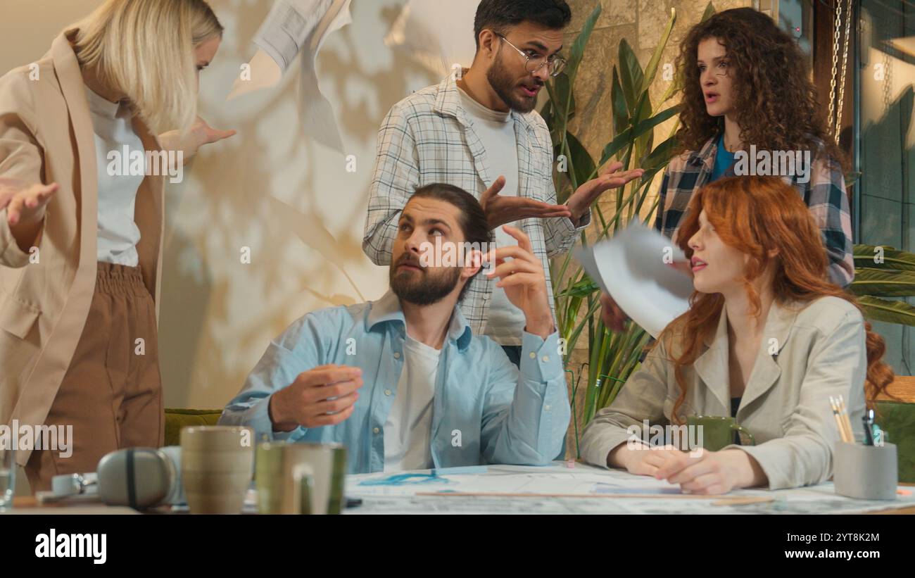 Different colleagues angry men women girls guys male female fight argue ...