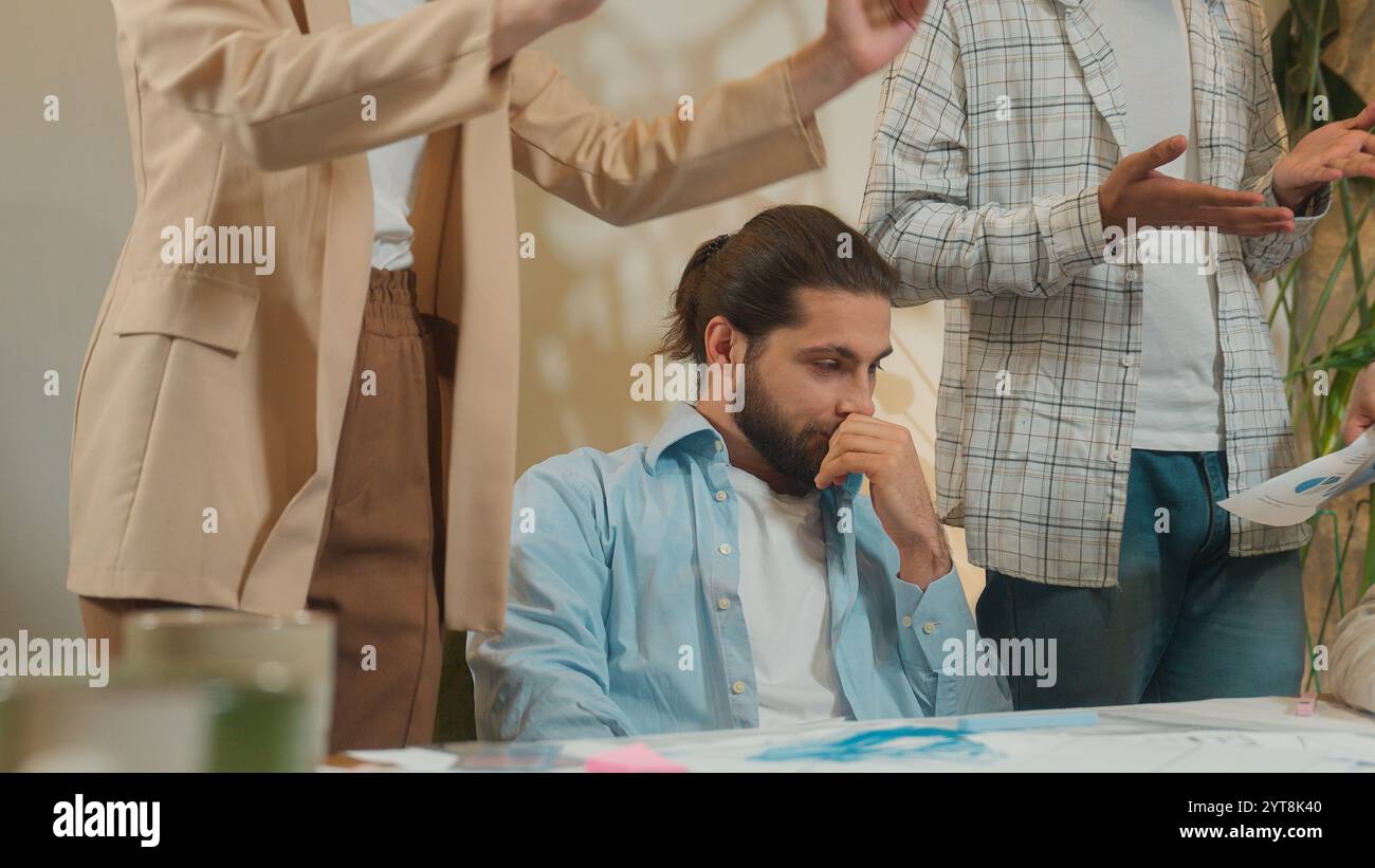 Different colleagues angry men women girls guys male female fight argue ...