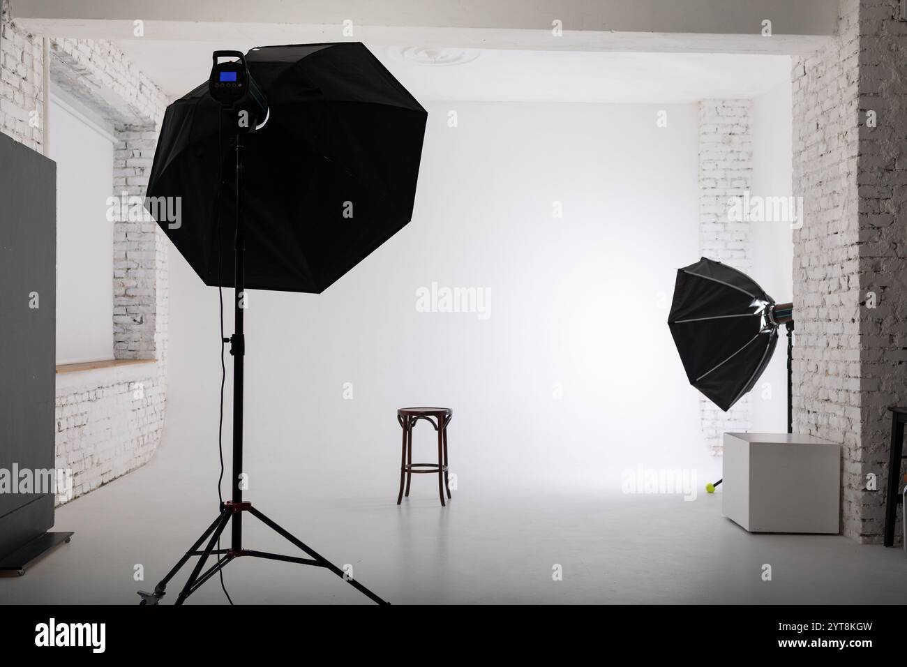 Clear white cyclorama. Light background with with professional lighting ...