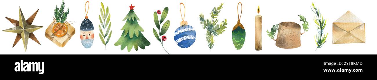 Watercolor Christmas and holiday themed illustration set Stock Photo ...