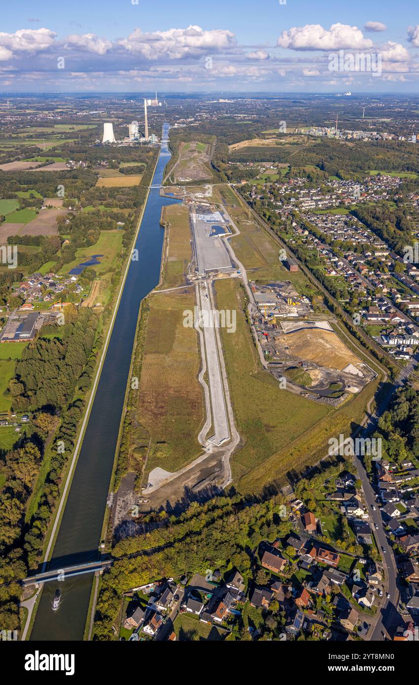 Aerial view, Wasserstadt Aden on the Datteln-Hamm Canal, construction ...