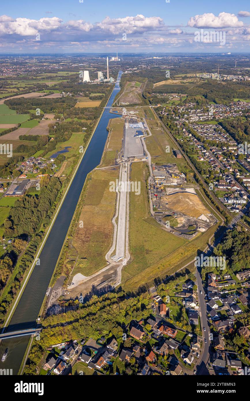 Aerial view, Wasserstadt Aden on the Datteln-Hamm Canal, construction ...