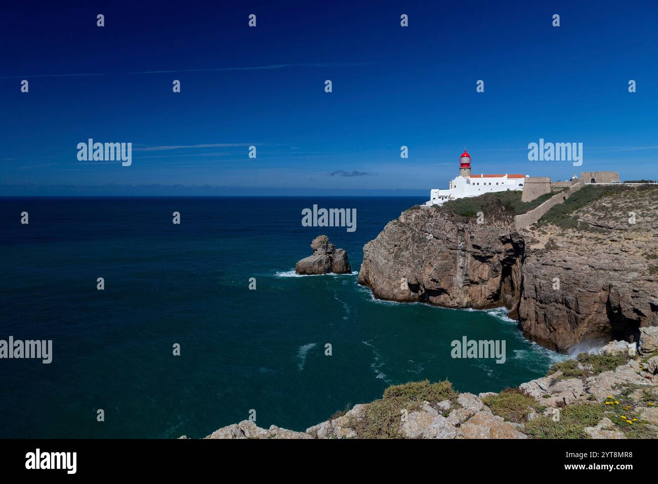 Lighthouse At Cabo De Sao Vicente In The Algarve Portugal Stock Photo