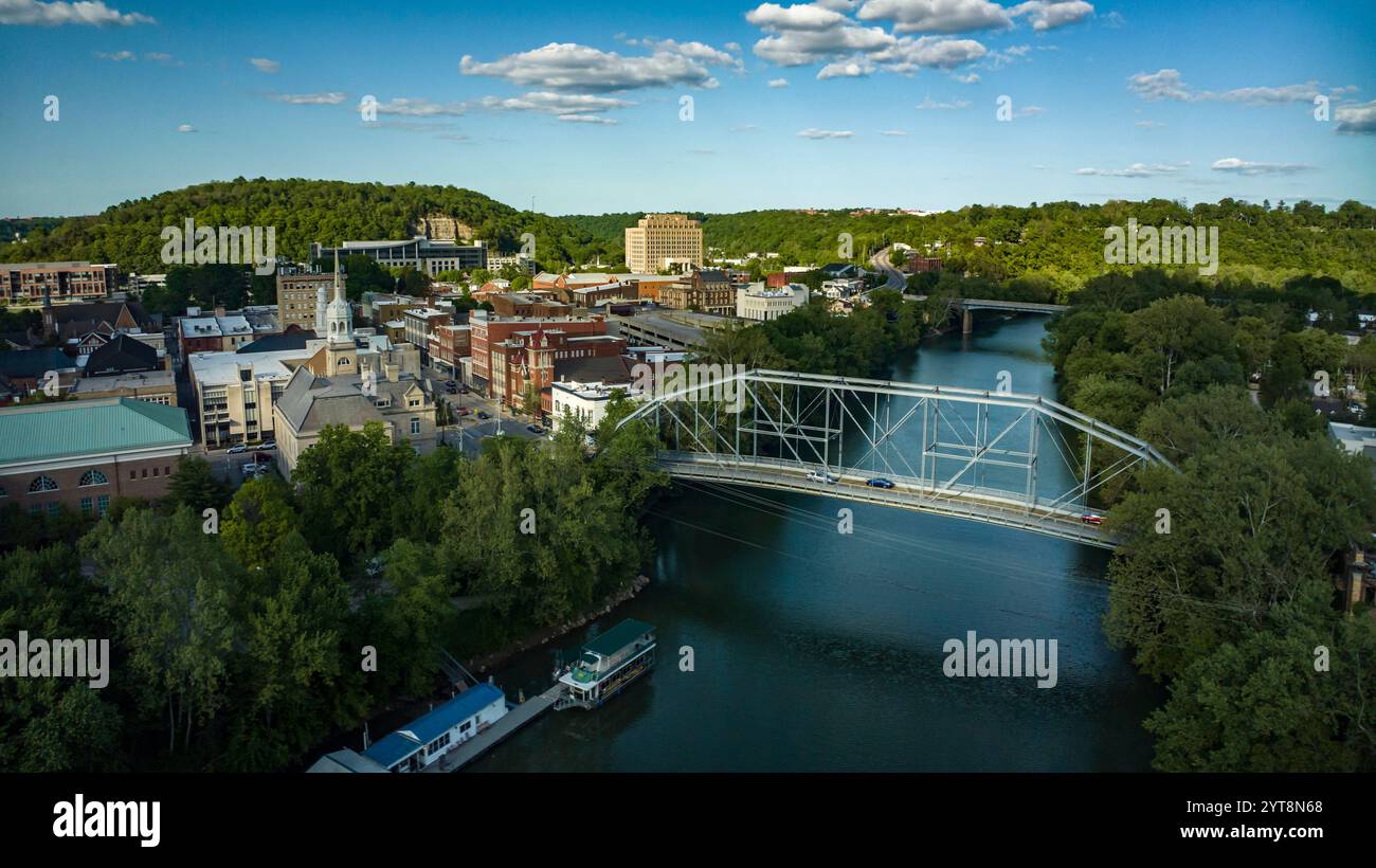 MAY 9, 2023 - FRANKFORT KENTUCKY skyline on Kentucky River an aerial ...