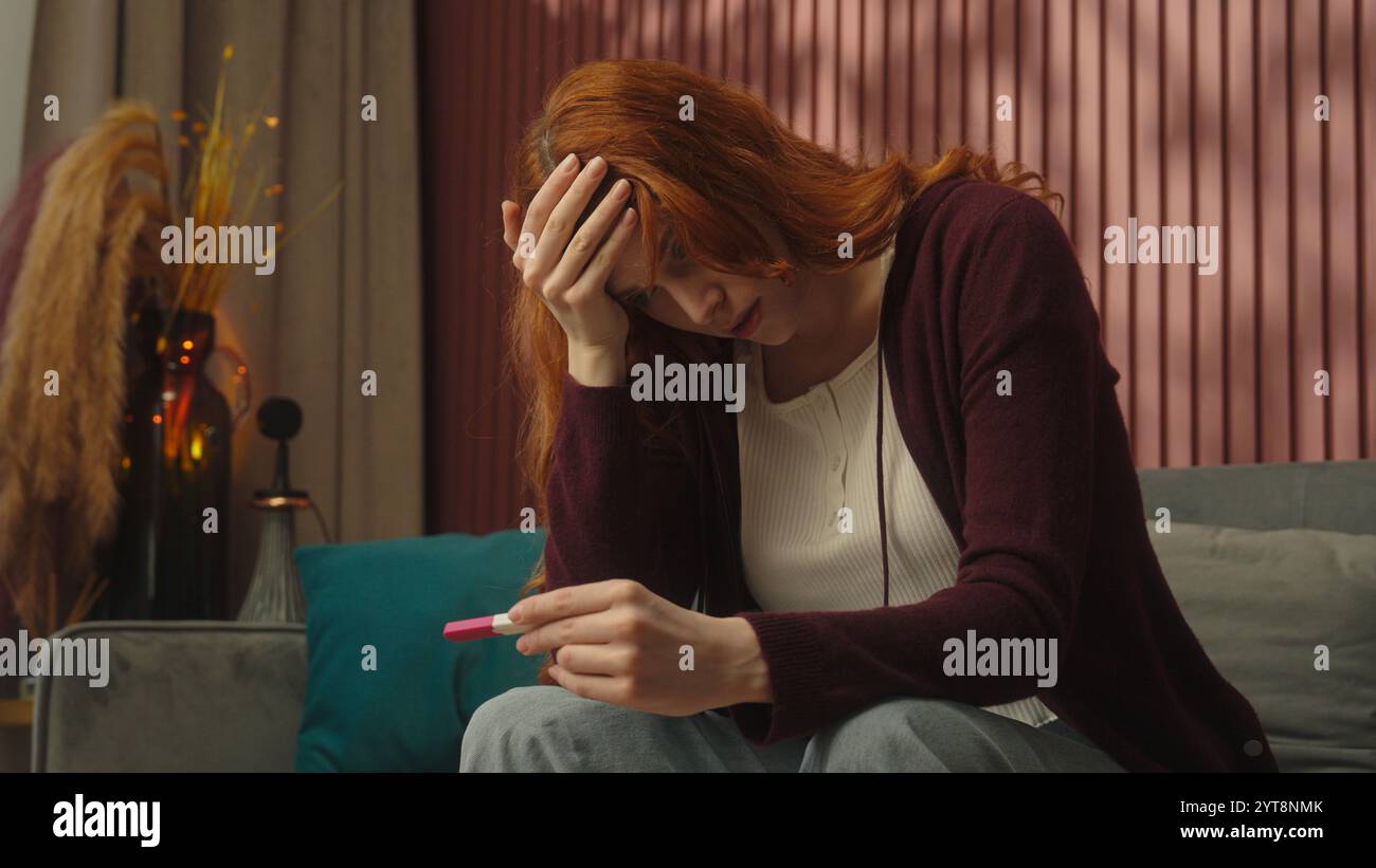 Caucasian sad pregnant woman girl future mother mom at home stressed ...