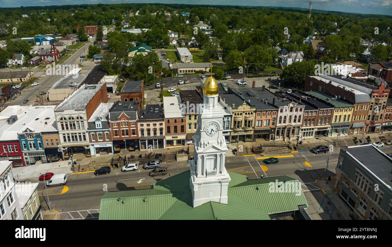 MAY 9, 2023 - WINCHESTER, KENTUCKY - aerial view of historic small town ...