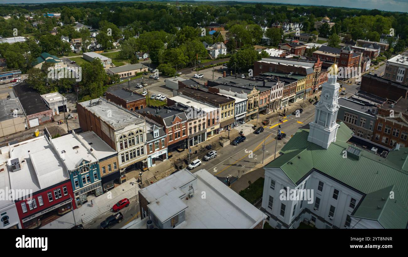 MAY 9, 2023 - WINCHESTER, KENTUCKY - aerial view of historic small town ...