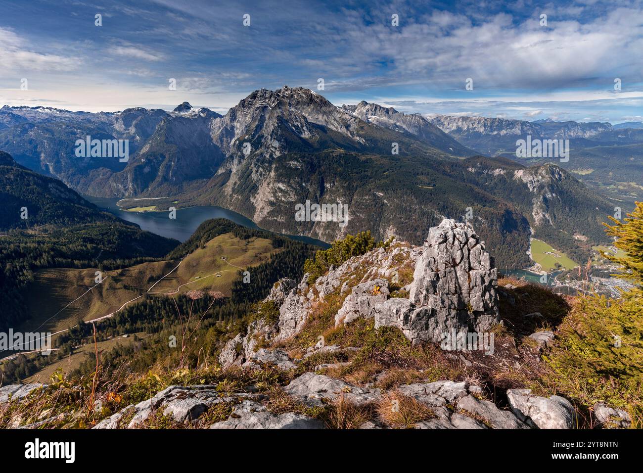 View of the Königssee and the Watzmann massif from the summit of the ...
