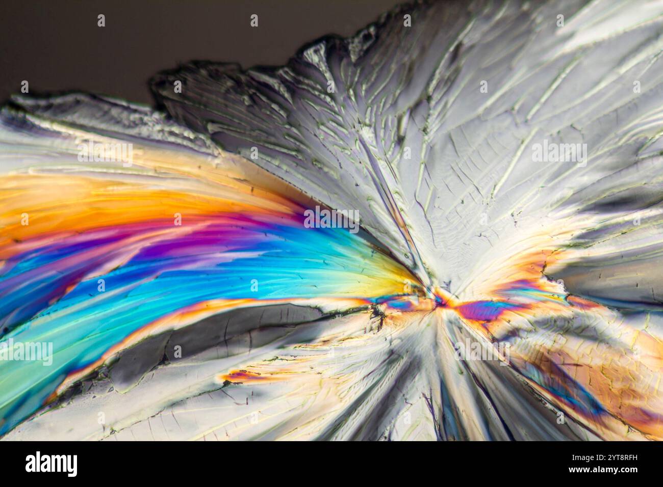 Colorful microscopic shot of sugar micro crystals in polarized light ...
