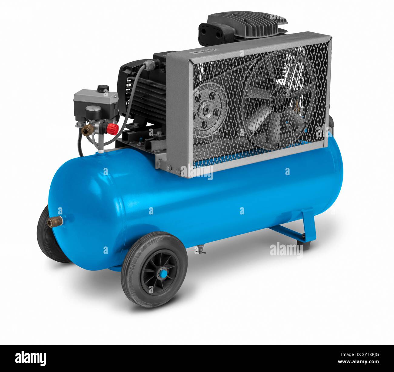 Blue air compressor isolated in white back with shadow Stock Photo - Alamy