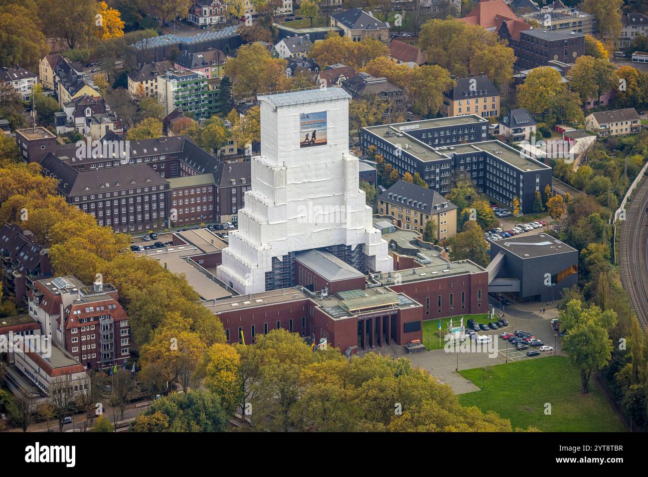 Aerial view, German Mining Museum Bochum with construction site and ...