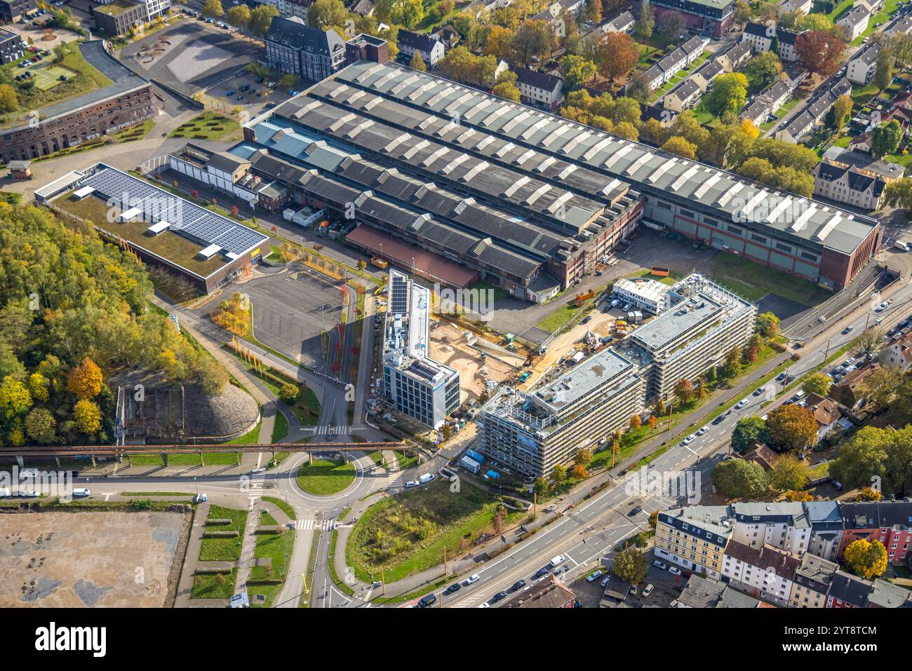 Aerial view, construction site with new TRIUM office building Bochum ...