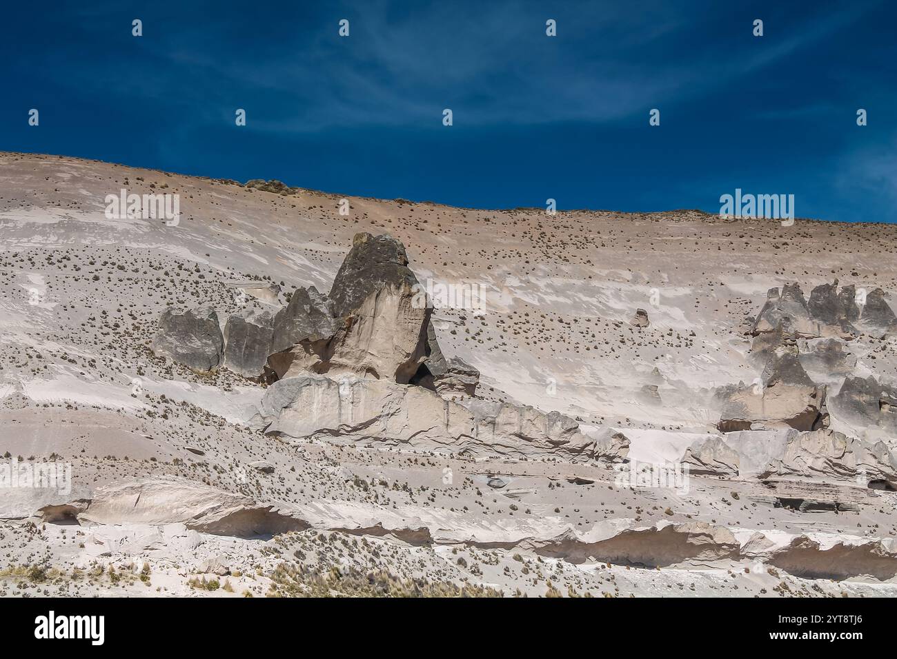 Colca canyon in Peru. Rock formations and green terraces in the Andes ...