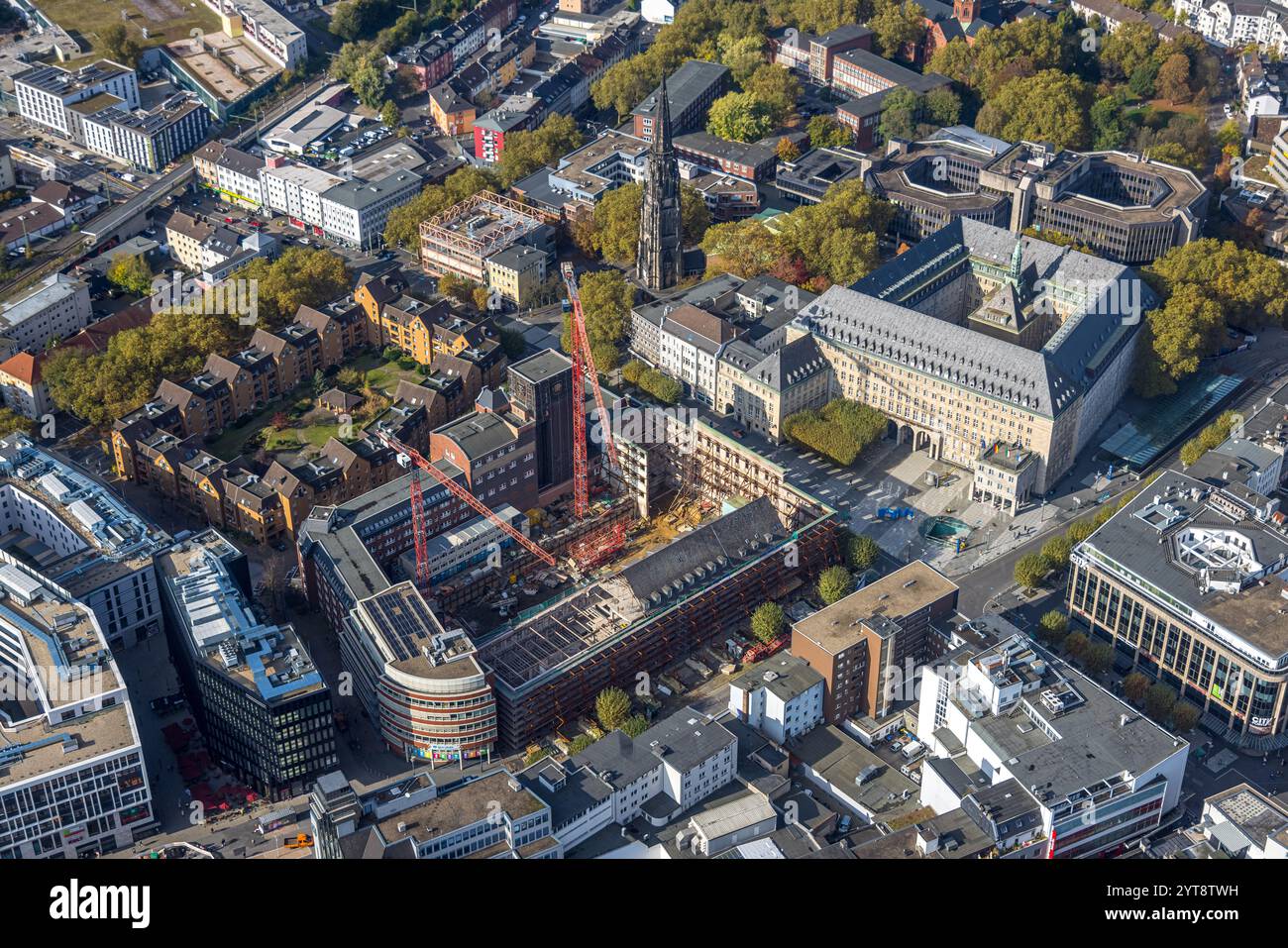 Aerial view, town hall with Christuskirche and Bochum public library ...