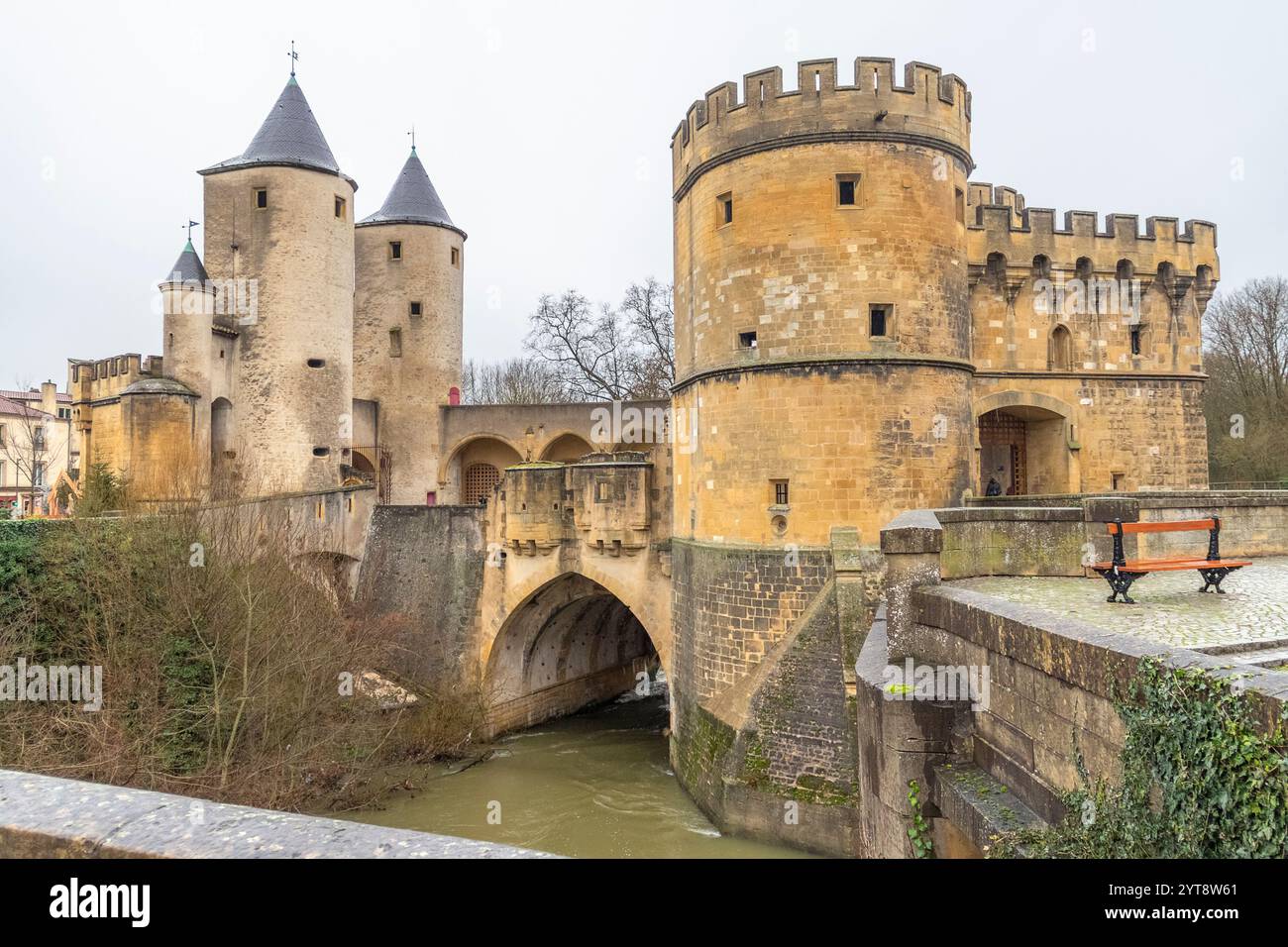 Bridge castle and city gate named Germans Gate in Metz, a city in the ...