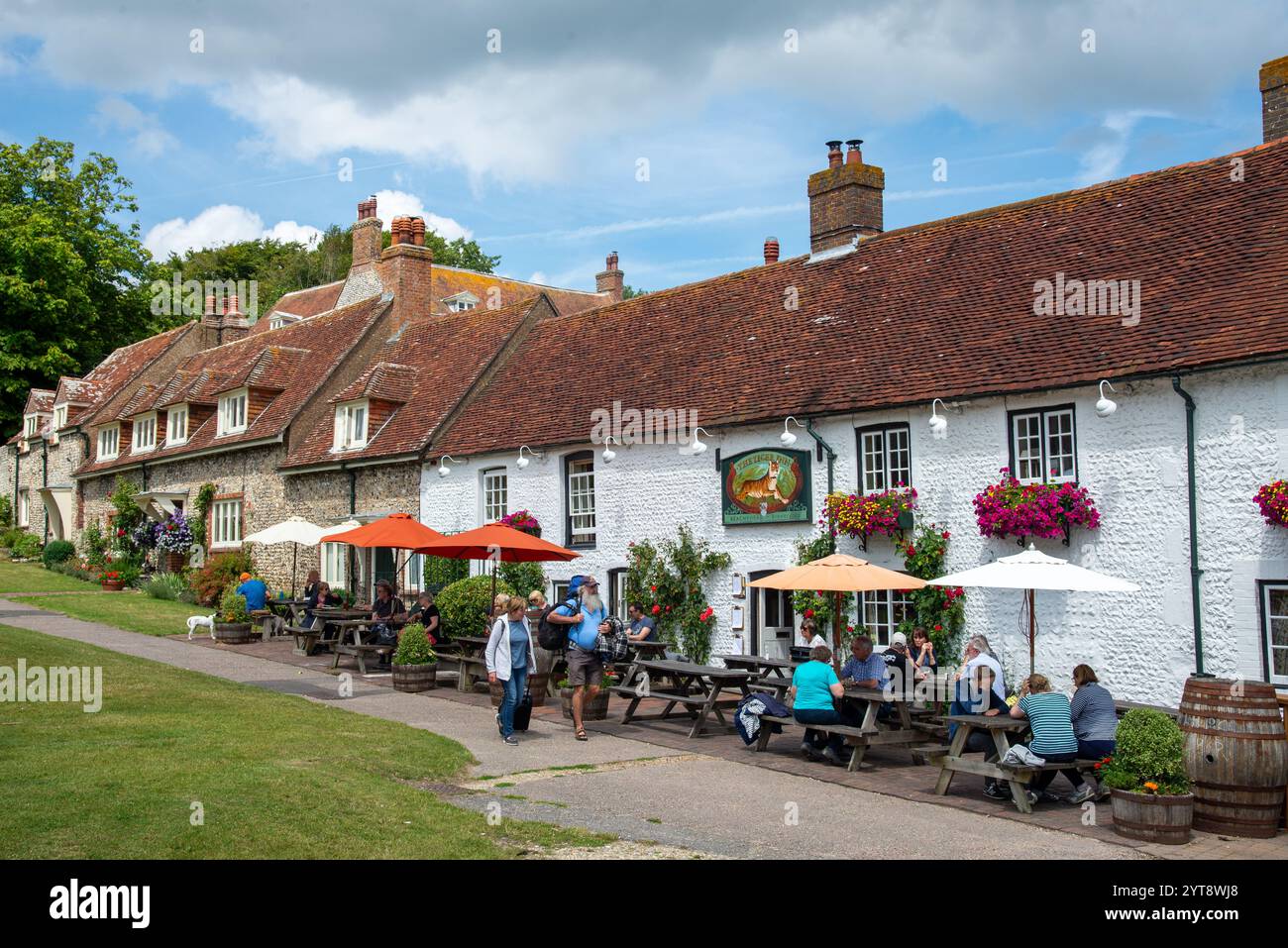 historic houses and pub at East Dean, East Sussex, England Stock Photo ...