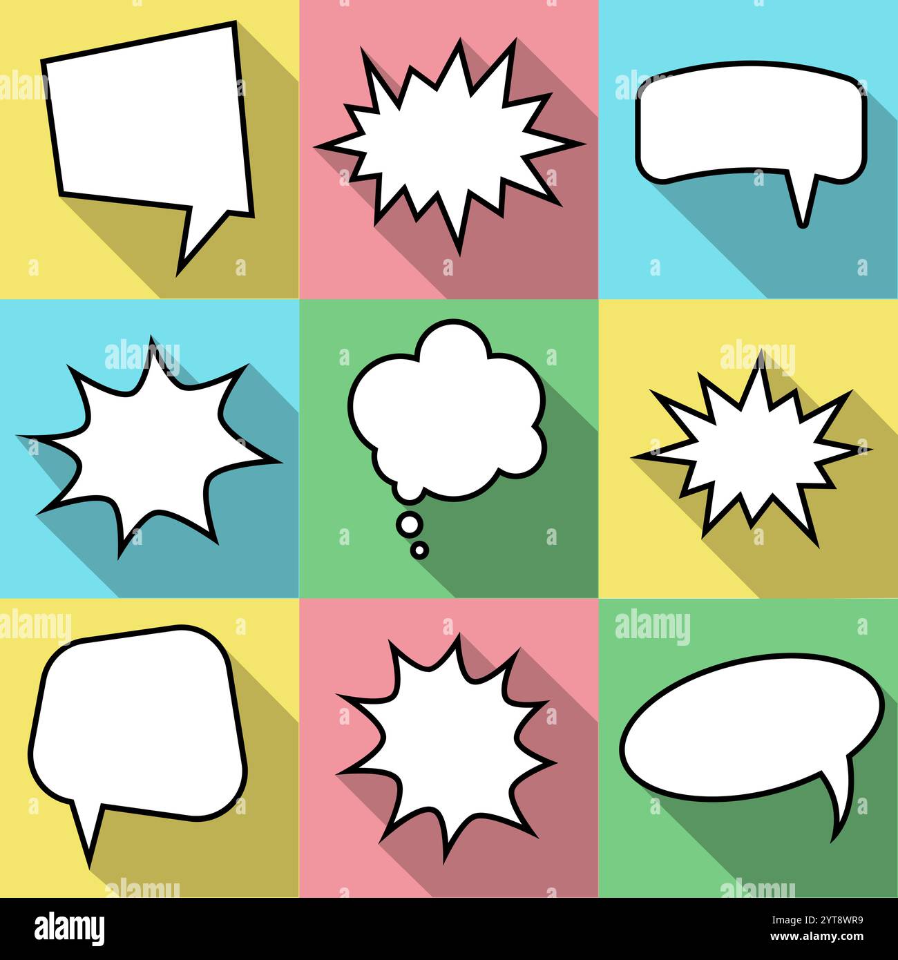 Set of nine cartoon comic balloon speech bubbles in flat style ...