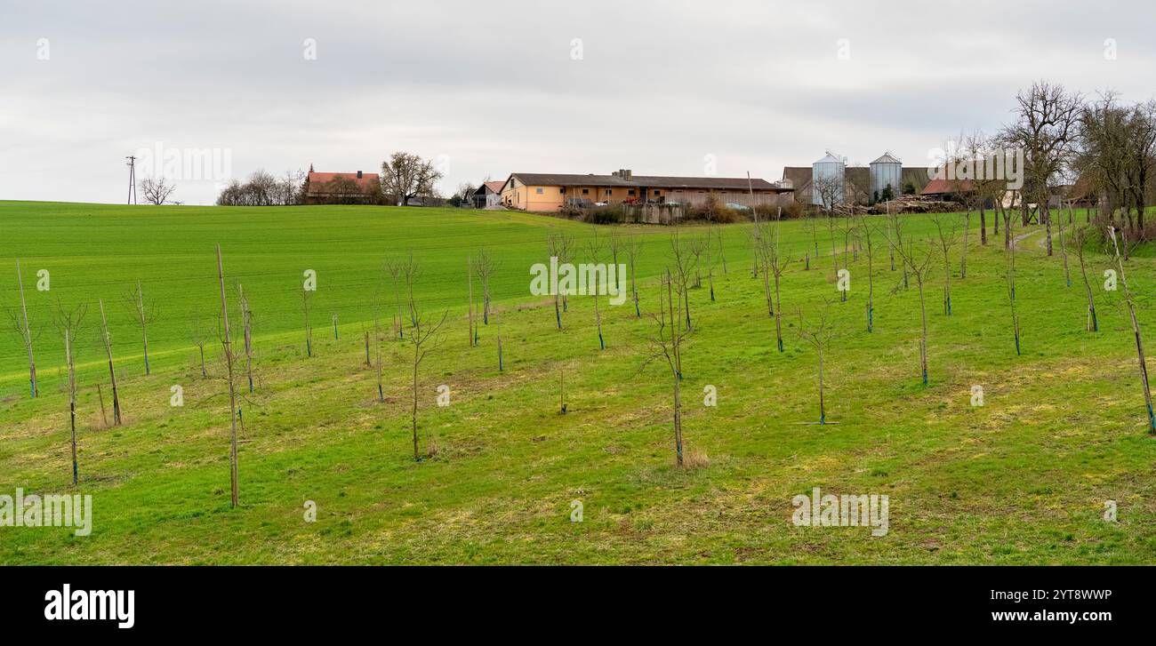 Small rural village with farms and agricultural buildings in Southern ...