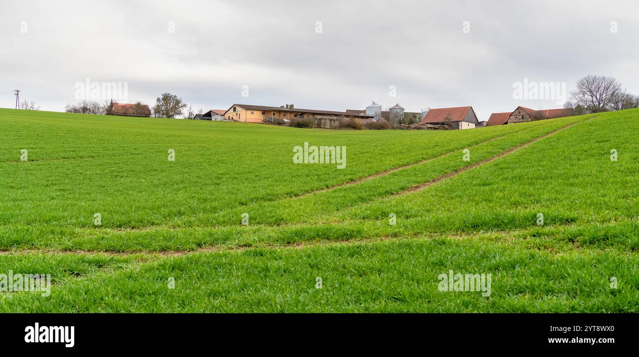 Small rural village with farms and agricultural buildings in Southern ...
