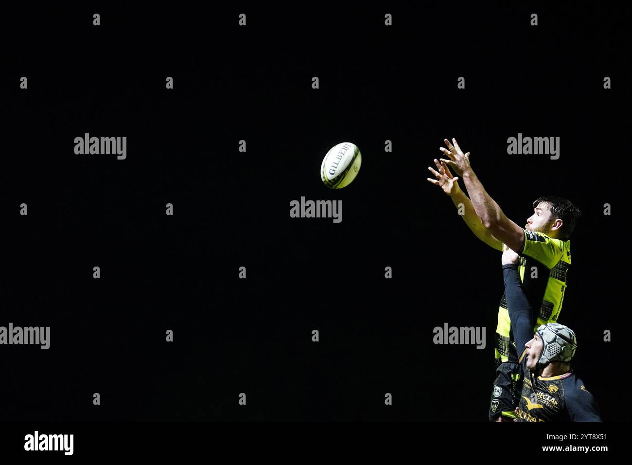 Dragons' George Nott wins a line-out for his side during the Challenge ...
