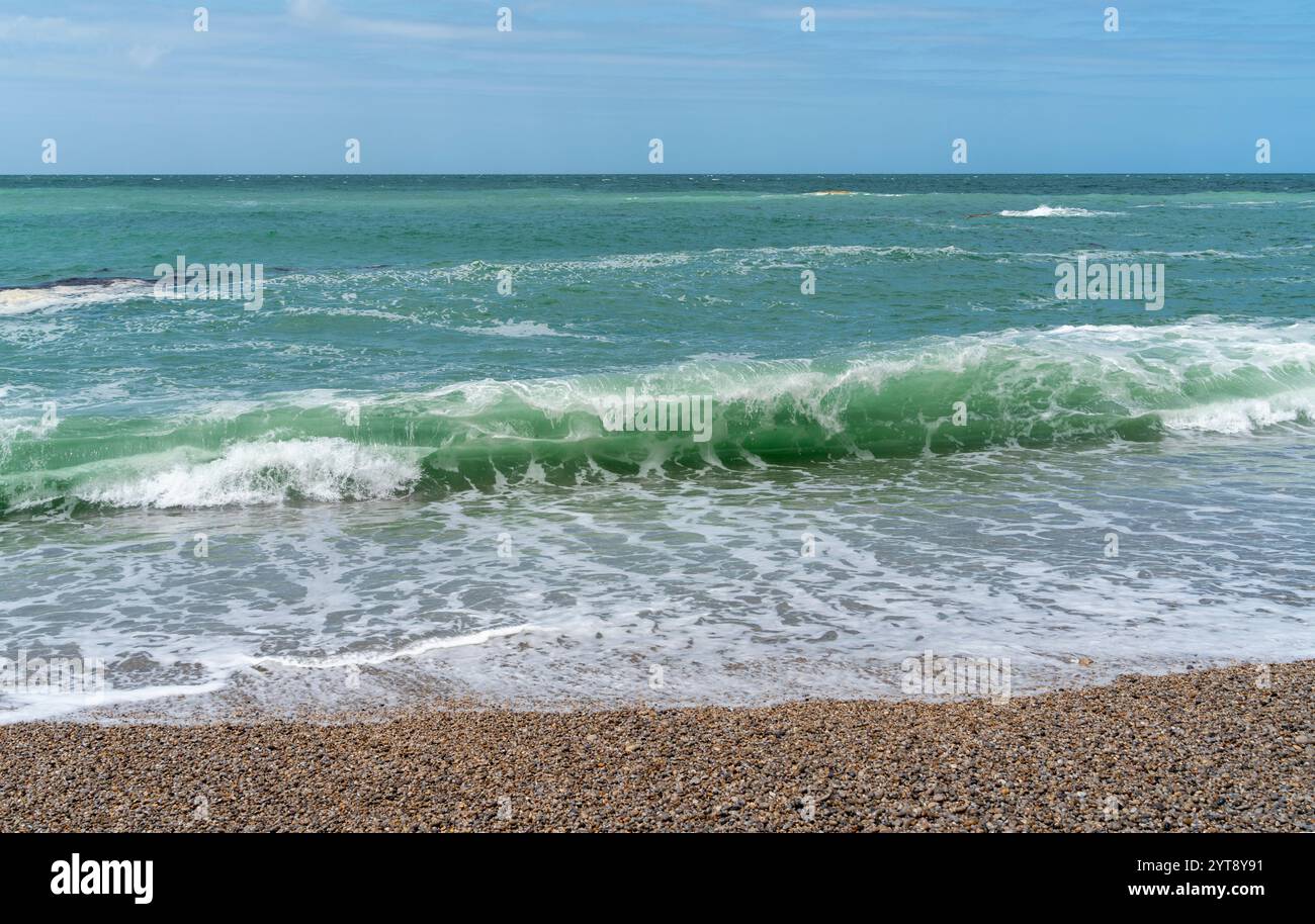Coastal closeup shot at a beach at the Normandy region of northern ...