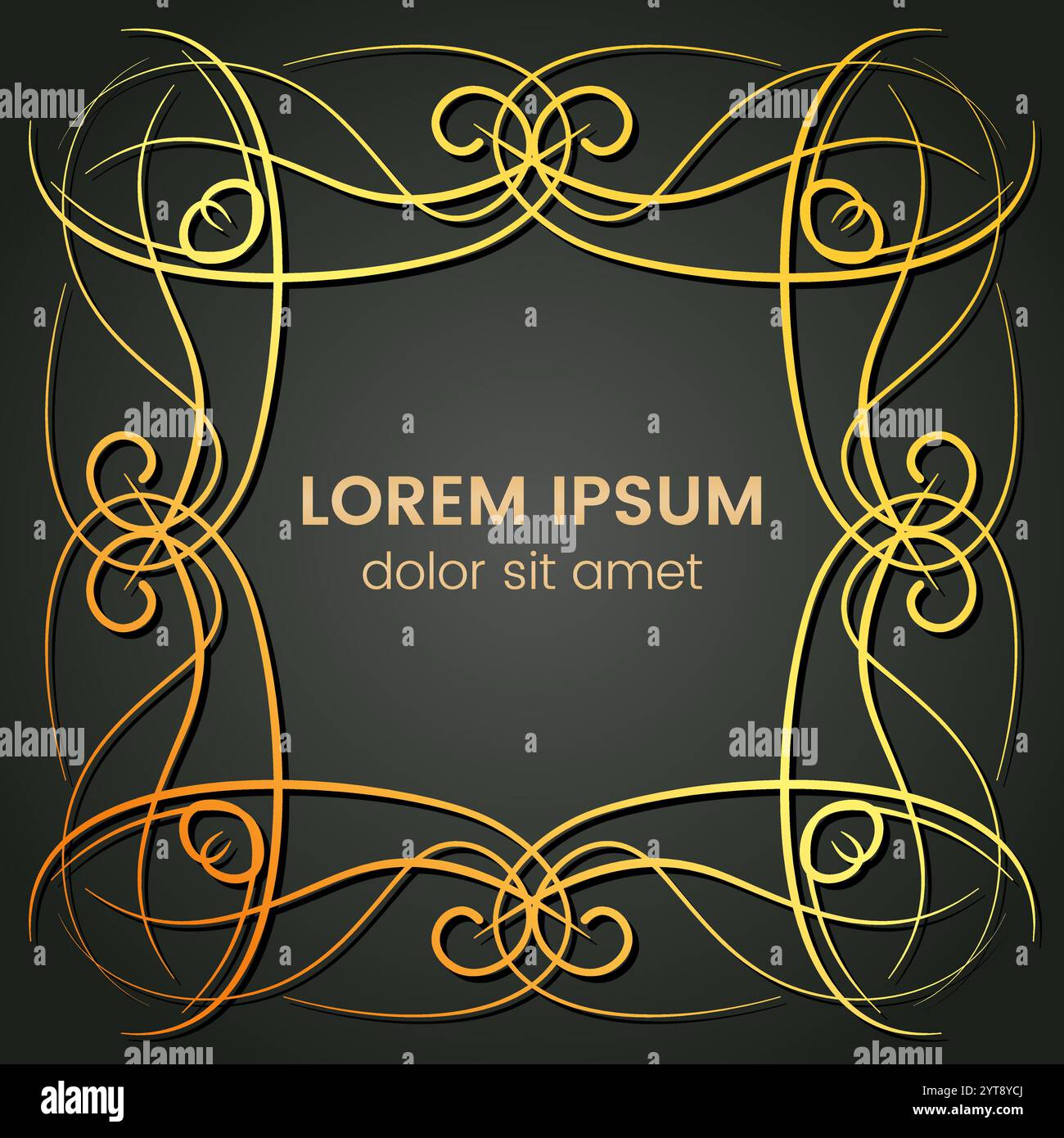 A square golden monogram element on a dark background. Vector ...