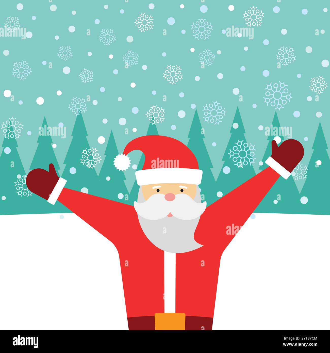 Greeting card with Santa Claus and falling snow. Merry Christmas ...