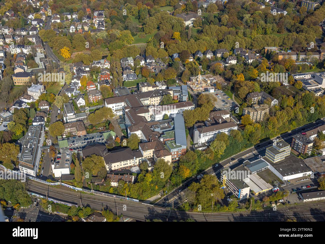 Aerial view, Augusta Hospital Clinic, parking garage and construction ...