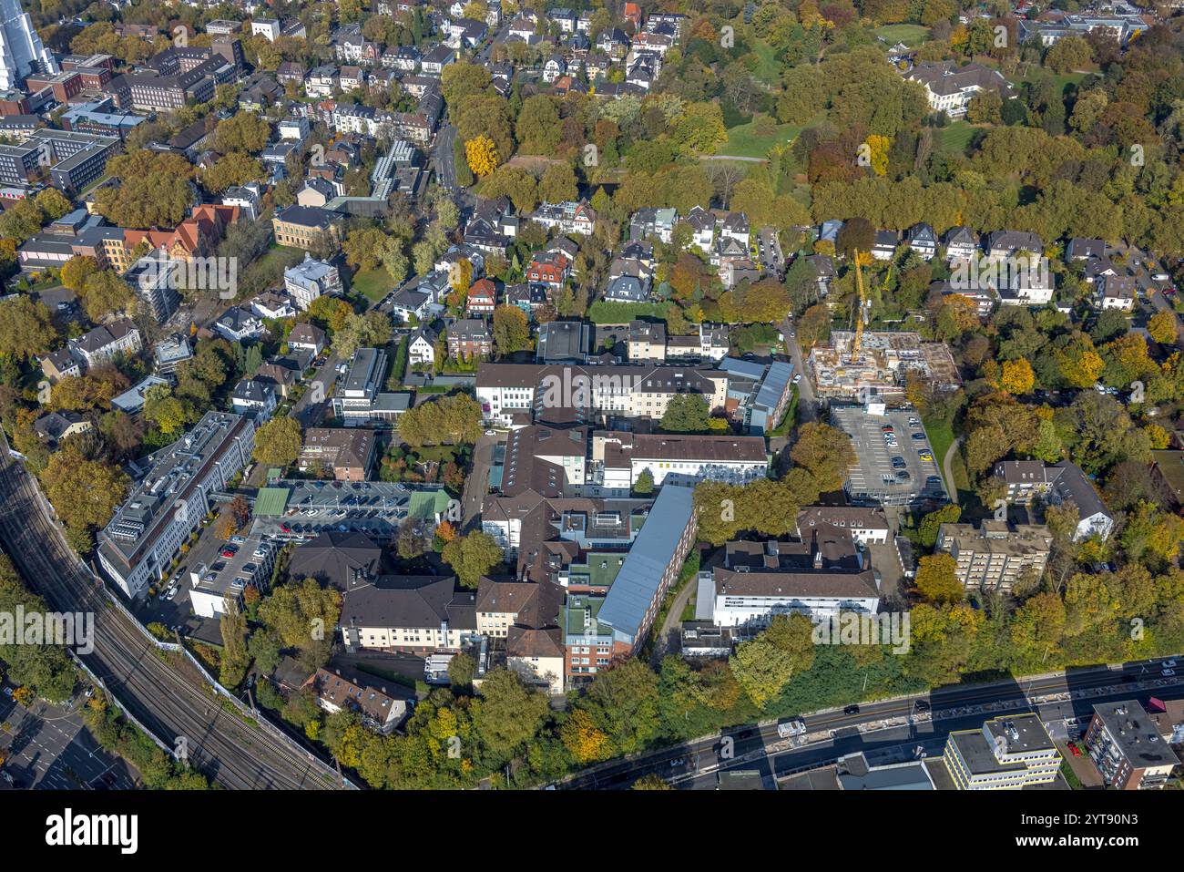 Aerial view, Augusta Hospital Clinic, parking garage and construction ...