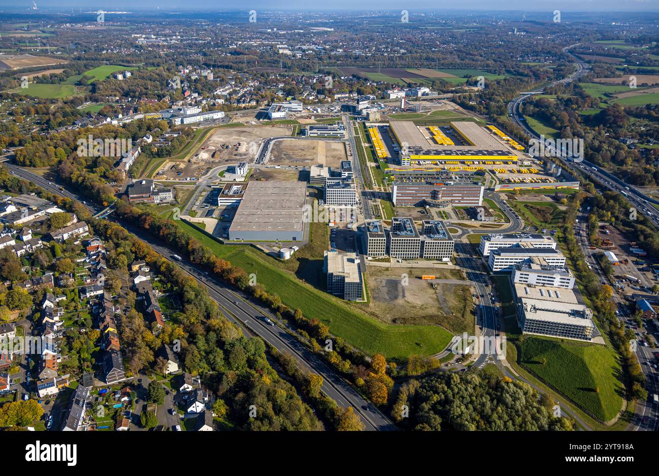Aerial view, large construction site Mark 51/7, science and technology ...