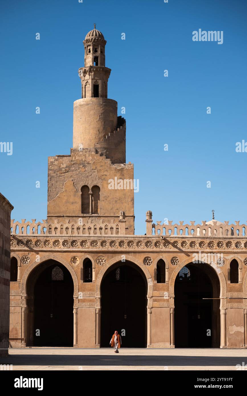 Cairo, Egypt. 4th Dec, 2024. Man walking inside the Mosque of Ibn Tulun ...